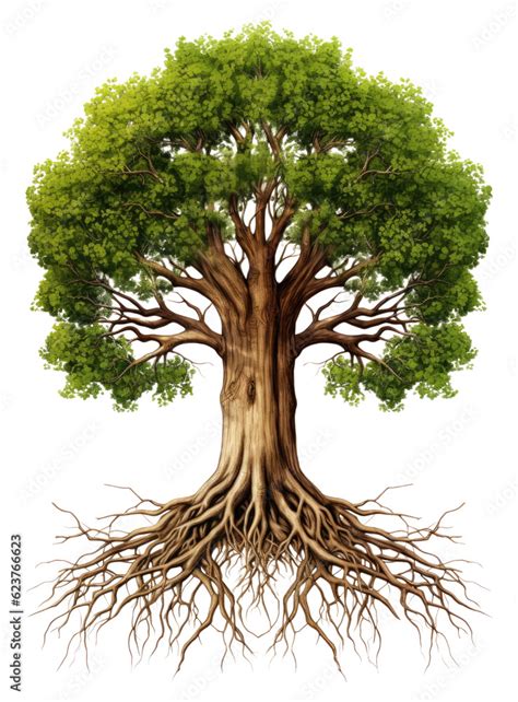 Tree With Root System Isolated On Transparent Background Generative AI Stock Illustration