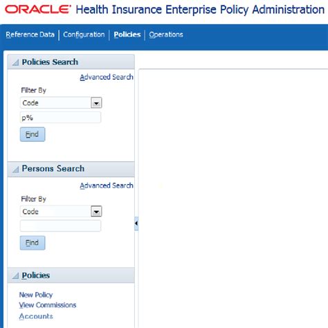 Policies Menu Oracle Health Insurance Enterprise Policy Administration 3221