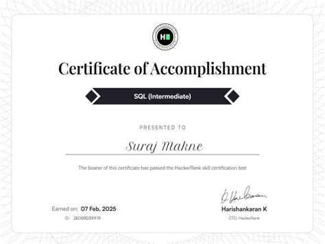 Sql Certification Hackerrank Datamanagement Learning Careergrowth Suraj Makne
