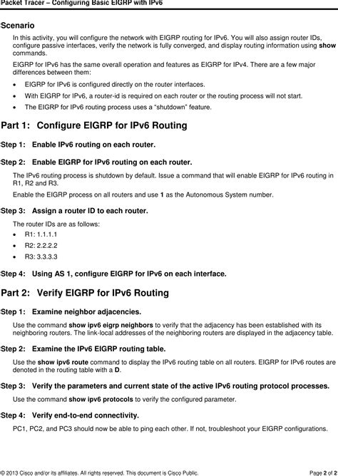 6 4 3 4 packet tracer configuring basic eigrp with ipv6 routing