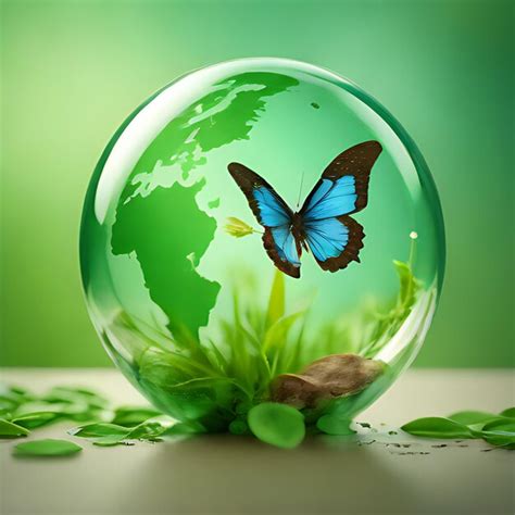Premium Photo A Glass Globe With A Butterfly And A World Map On It
