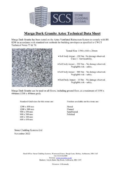 Marga Dark Granite Technical Data Sheet Stone Cladding Systems Nbs