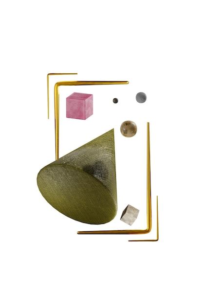 Premium Photo 3d Render Abstract Picture With Geometric Shapes And Golden Frame