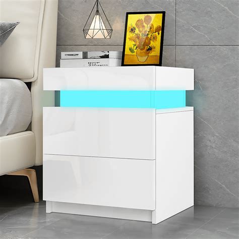 Light Grey High Gloss Bedside Table