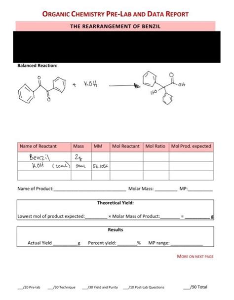 Organic Chemistry Pre Lab And Data Report The