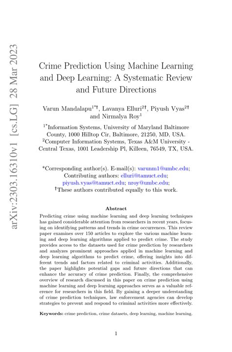 Pdf Crime Prediction Using Machine Learning And Deep Learning A
