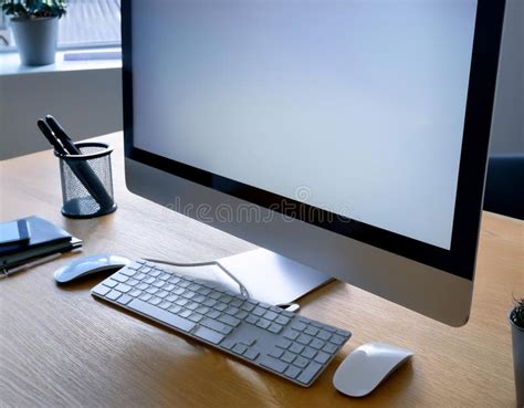 Desktop Computer Setup Including Accessories Like Keyboard And Mouse Representing Office Work