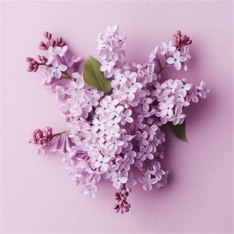 Premium Photo Lila Flowers On A Pink Background With A Green Leaf Generative Ai