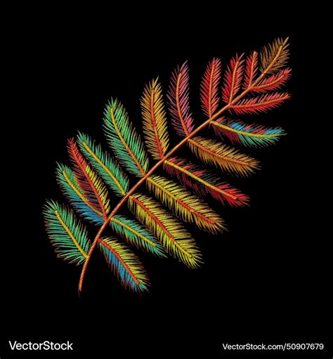 Embriodery Tropical Colorful Fern Branch Leaves Vector Image