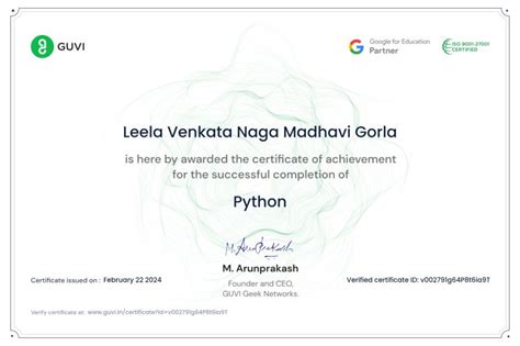 Madhavi Gorla On Linkedin Python Certification Guvi Codingjourney