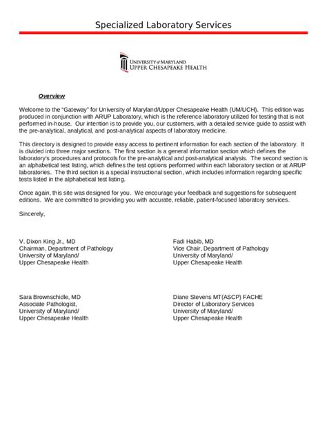 Specialized Laboratory Services Test Menu Doc Template Pdffiller