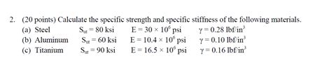 Solved 2 Calculate The Specific Strength And Specific