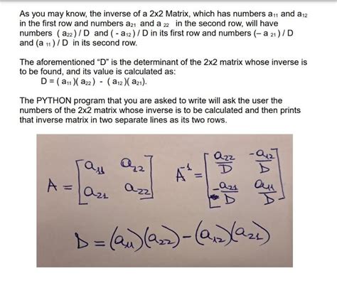 Solved As You May Know The Inverse Of A Matrix Which Chegg