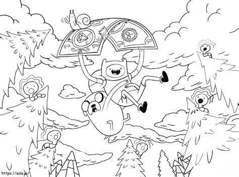 Finn And Jake Flying Coloring Page