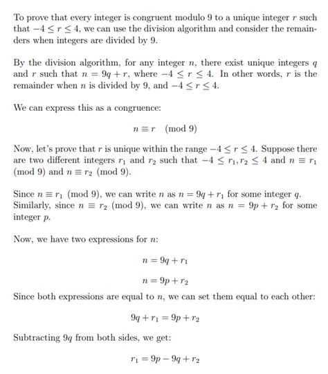 answered 7 prove that every integer is congruent modulo 9 to a unique
