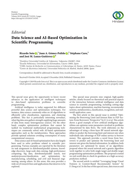 Pdf Data Science And Ai Based Optimization In Scientific Programming