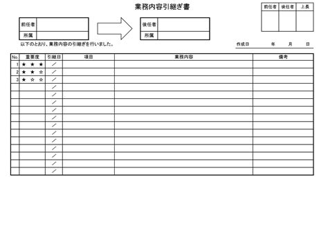 営業・経理・事務職（前任者から後任者）引き継ぎ書・excel・word・pdfでa4用紙で印刷の無料テンプレートをダウンロードテンプレア