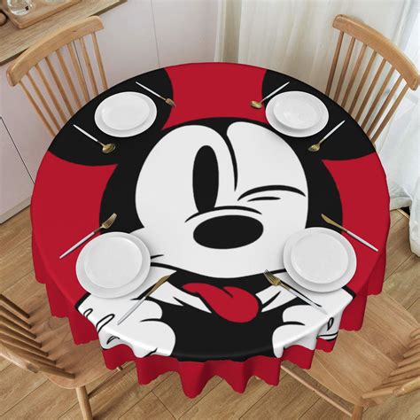 Cartoon Mickey Mouse Round Tablecloth 60 Inch Stain Resistance Water Repellent And Wrinkle