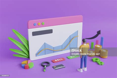 3d 사업가 구매 또는 판매 휴대 전화에서 주식 시장에 투자 주식 판매 및 휴대 전화를 사용하여 구매 시장 투자 거래의 촛대 차트 3d 렌더링 3차원 형태에 대한 스톡 사진