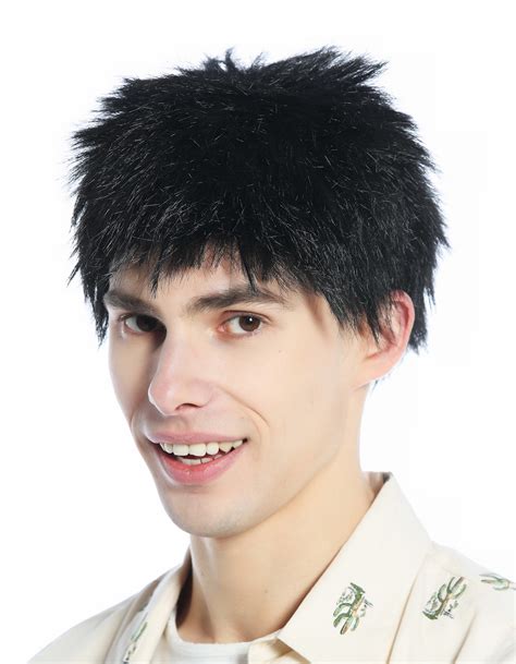 Perücke Schwarz Kurz Struppig Abstehende Haare Igel Frisur Retro 91803