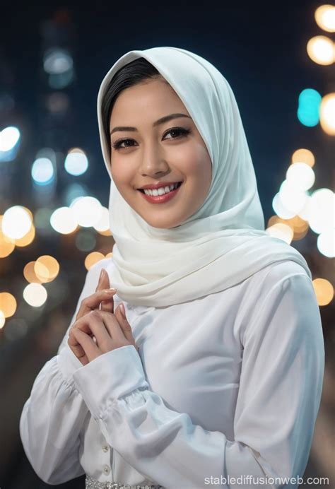 Saori Hara In Hijab Nighttime Portrait Stable Diffusion Online