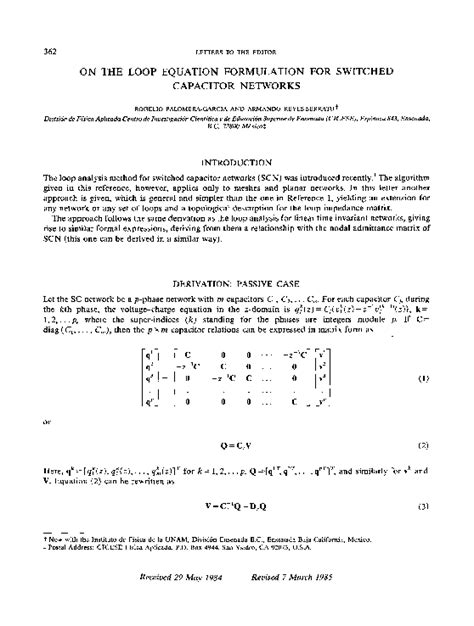 Pdf On The Loop Equation Formulation For Switched Capacitor Networks
