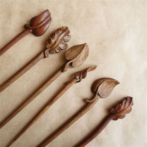 Hand Carved Wooden Hair Sticks
