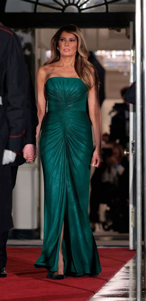Melania Trump Wears Jewel Green Strapless Gown At White House State