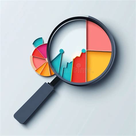 Magnifying Glass Illustrating Data Analysis Icons In Paper Cut Style On A Gray Background Stock