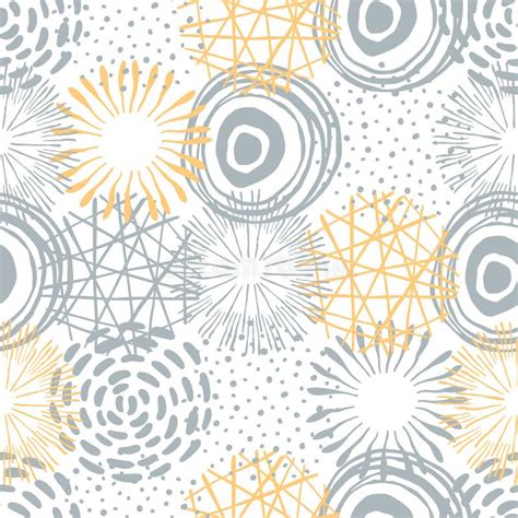 Vector Seamless Pattern Circle Texture With Doodle And Scribble Shaps Hand Drawn Shapes Gray