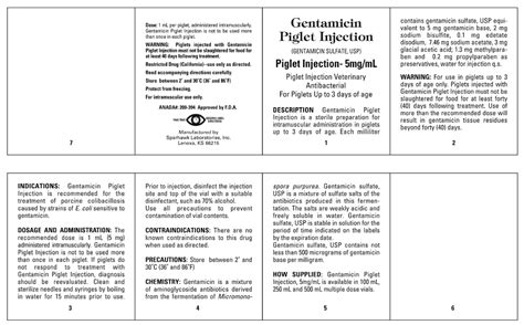 Gentamicin Piglet Sparhawk Laboratories Inc Veterinary Package Insert
