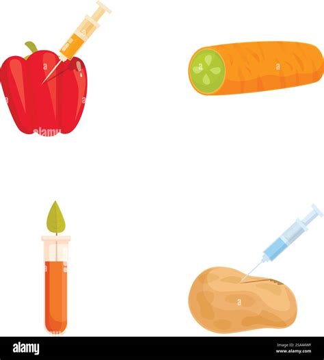 Illustration Set Of Genetically Modified Foods Including A