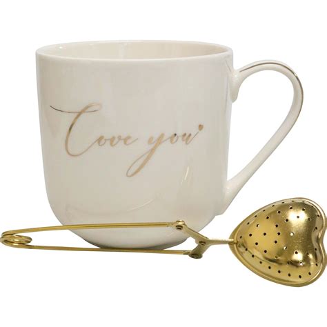 Gold Love You Mug Heart Diffuser Set Luxe Coastal Home