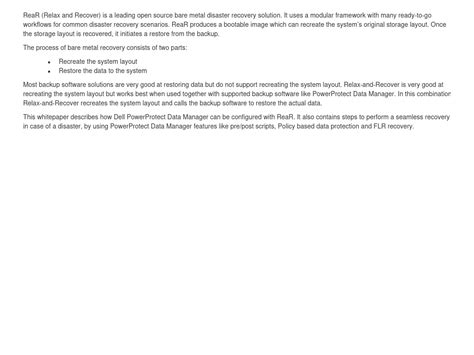 Overview Simplifying Linux Bmr For Powerprotect Data Manager Using Rear Relax And Recover