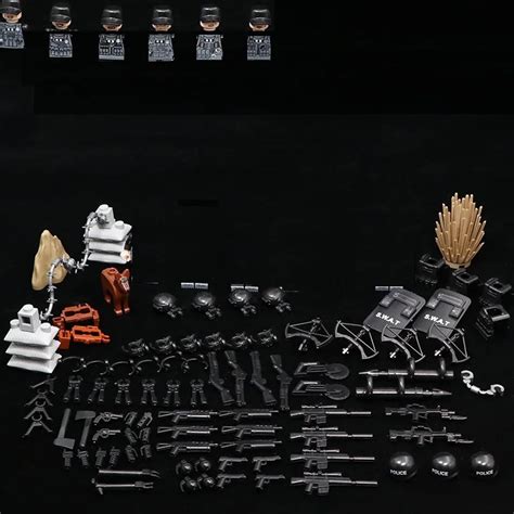 6 개몫 특수 부대 군인 경찰 피규어 블록 군사 무기 Playmobil 부품 빌딩 벽돌 미니 장난감 어린이위한블록