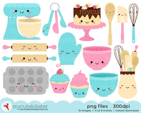 Cute Baking Clipart Baking Clip Art Set Cake Whisk Spoon Etsy Australia