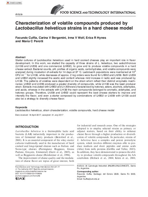 Pdf Characterization Of Volatile Compounds Produced By Lactobacillus