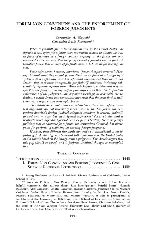 Pdf Forum Non Conveniens And The Enforcement Of Foreign Judgments
