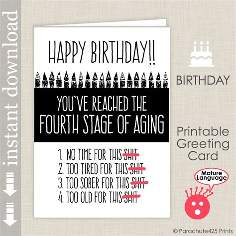 Funny Mature Birthday Card Over The Hill Printable Pdf Etsy