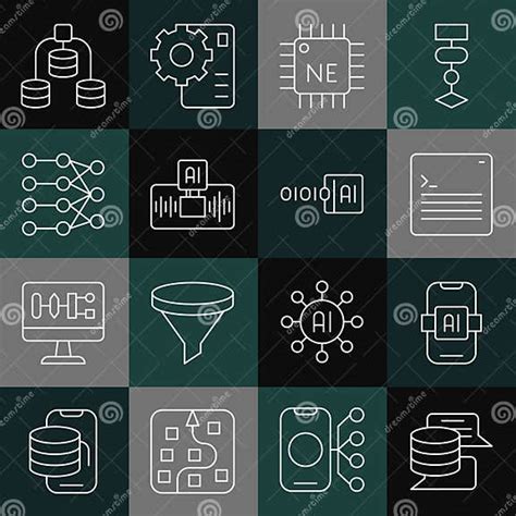 Set Line Server Data Artificial Intelligence Ai Web Developer Programming Code Processor Cpu