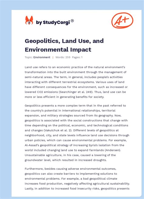 Geopolitics Land Use And Environmental Impact Free Essay Example