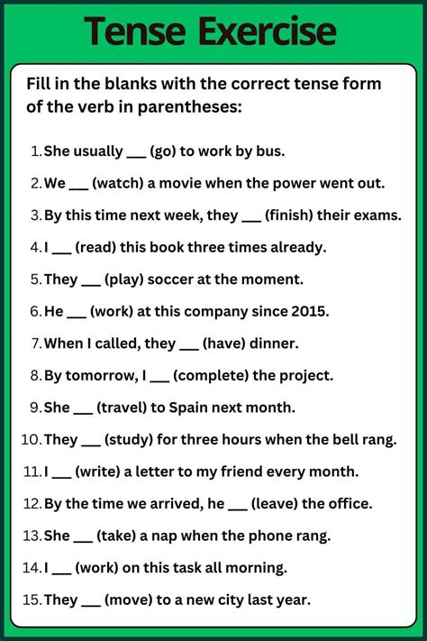Types Of Tenses Exercises With Answers Design Talk