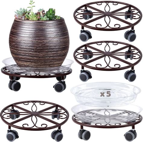 5 Packs Large Metal Plant Caddy With Wheels 13 Heavy Duty