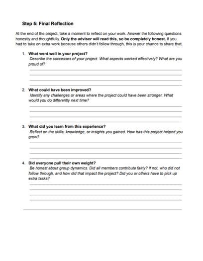 Service Project Planning And Reflection Worksheet Group Work Accountability