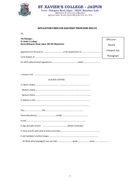 Fillable Online Application Form For Asst Professor Sxcj 2022docx Fax