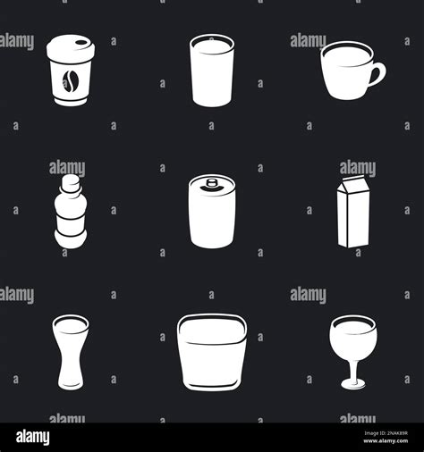 Icons For Theme Beverages Vector Icon Set Black Background Stock