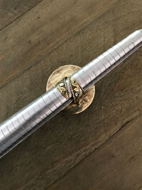 Round Large Brass Ring Set With Shell And Inlaid Turquoise Etsy