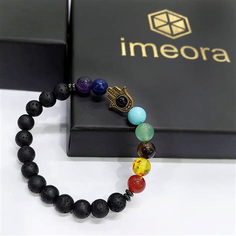 Certified 7 Chakra Hamsa Hand 8mm Natural Stone Bracelet Imeora