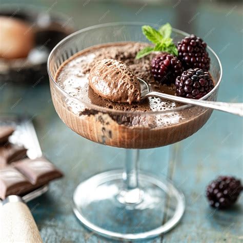 Free Photo Chocolate Mousse In A Glass Glass With Fresh Blackberries