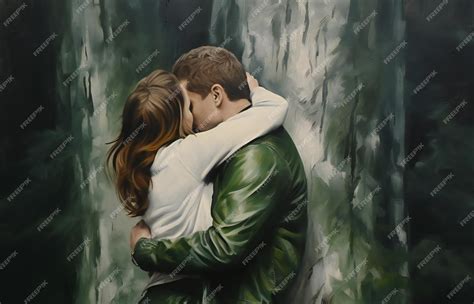 Premium Photo Young Couple In Love Hugging Each Other And Kissing On